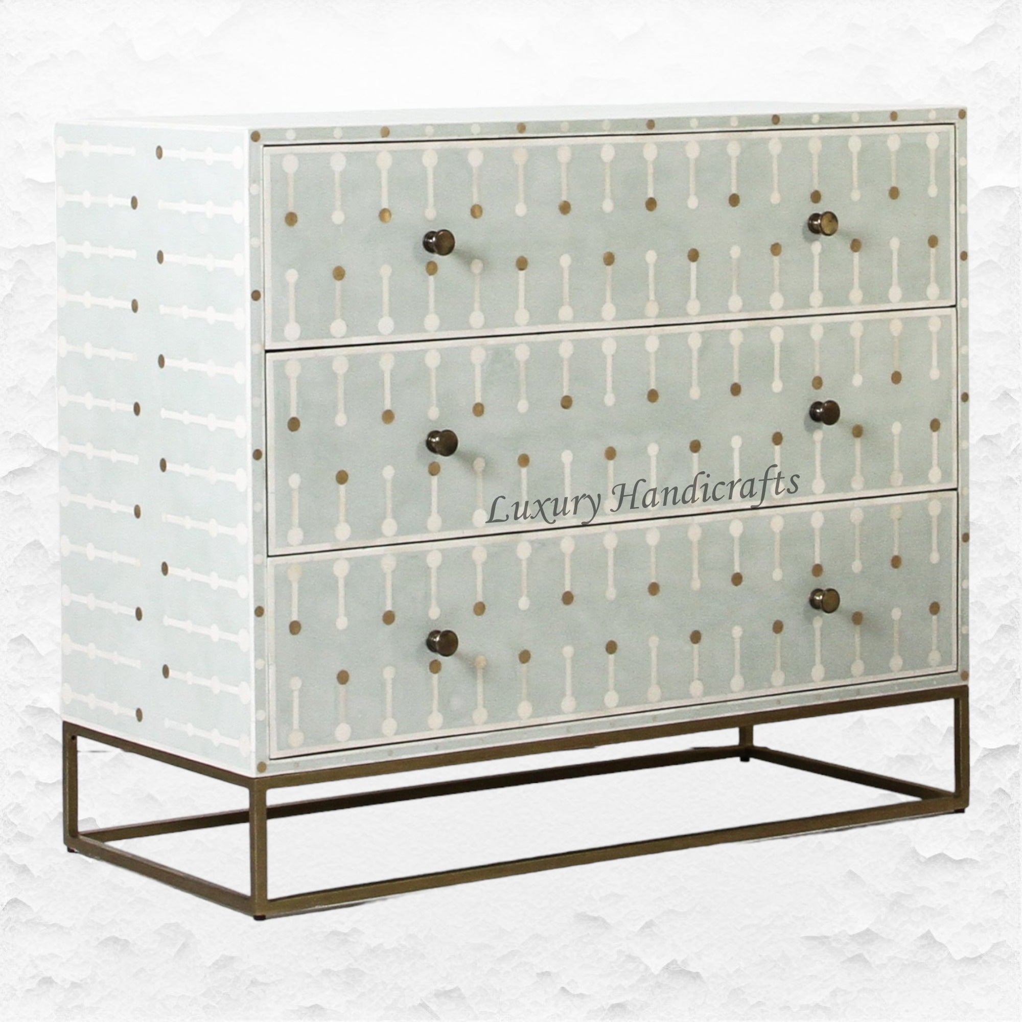 Dot Bone Inlay 3 Drawer Dresser Grey Green – Luxury Handicraft