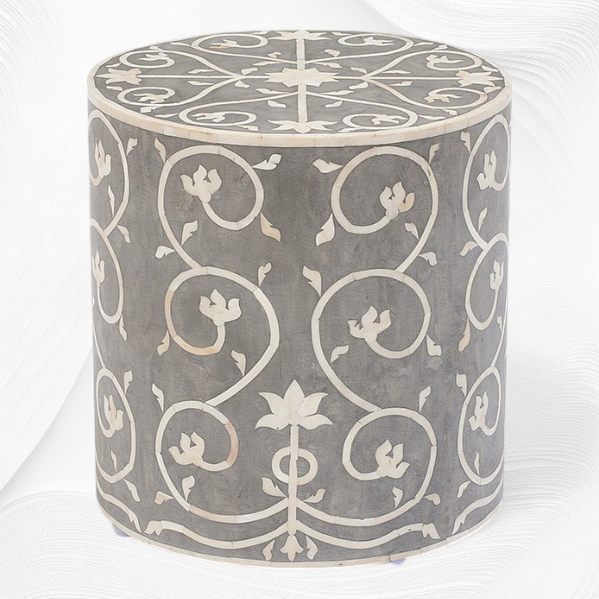 Bel Bone Inlay Stool Grey – Luxury Handicraft