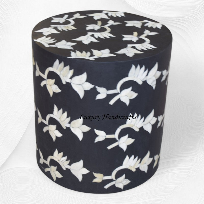 Black Bone Inlay Flower Stool – Luxury Handicraft