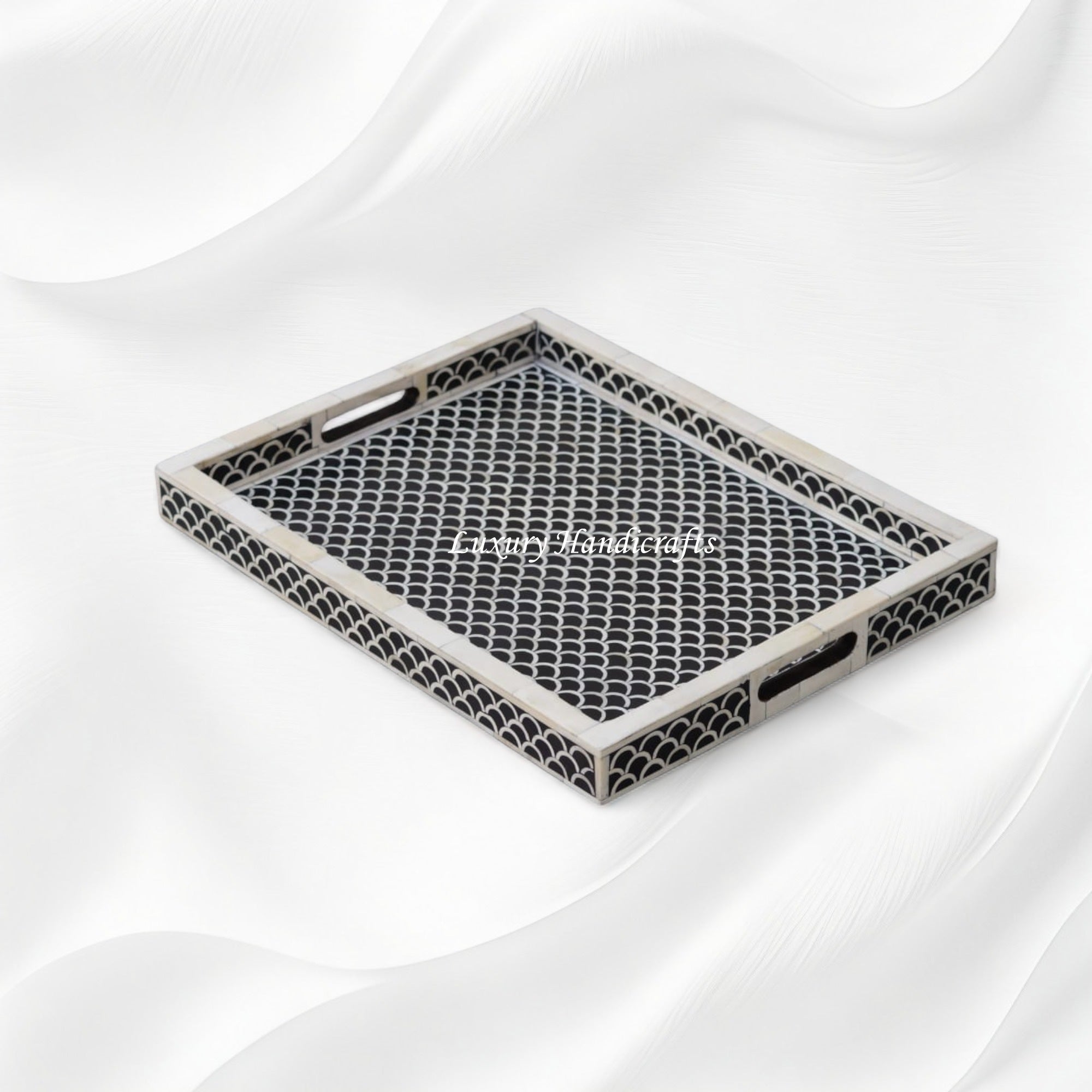 Fishscale Bone Inlay Tray Black | Bone Inlay Serving Tray – Luxury ...