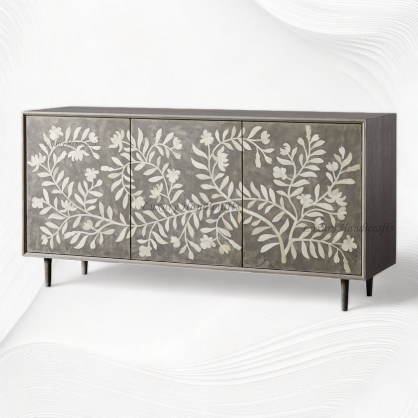 Bone Flower Media Console Dusk Finish | Bone Inlay Tv Stand – Luxury ...