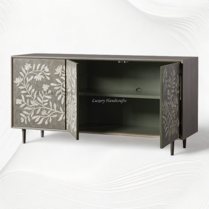 Bone Flower Media Console Dusk Finish | Bone Inlay Tv Stand – Luxury ...