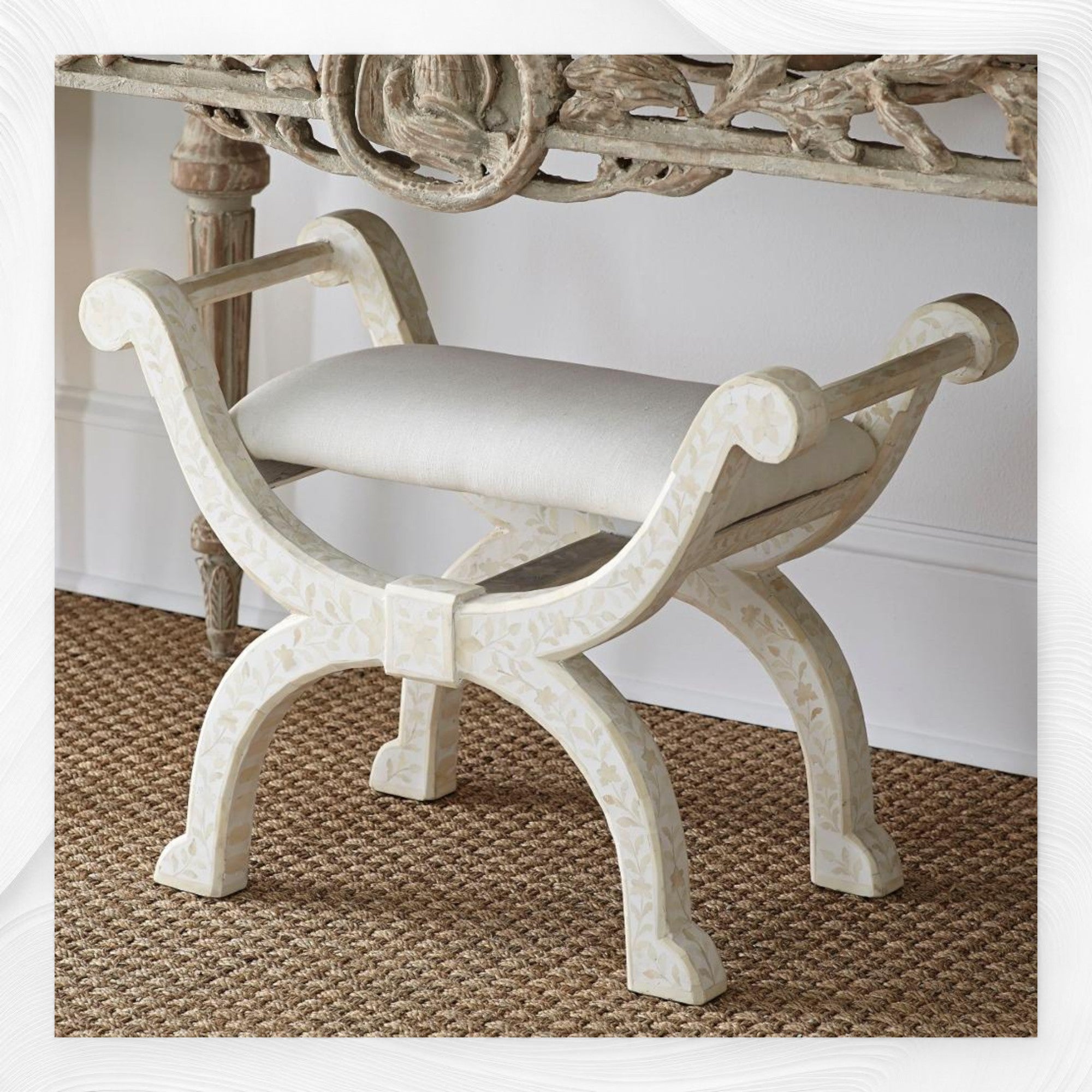 Bone Inlay Jenny Stool Floral Design White – Luxury Handicraft