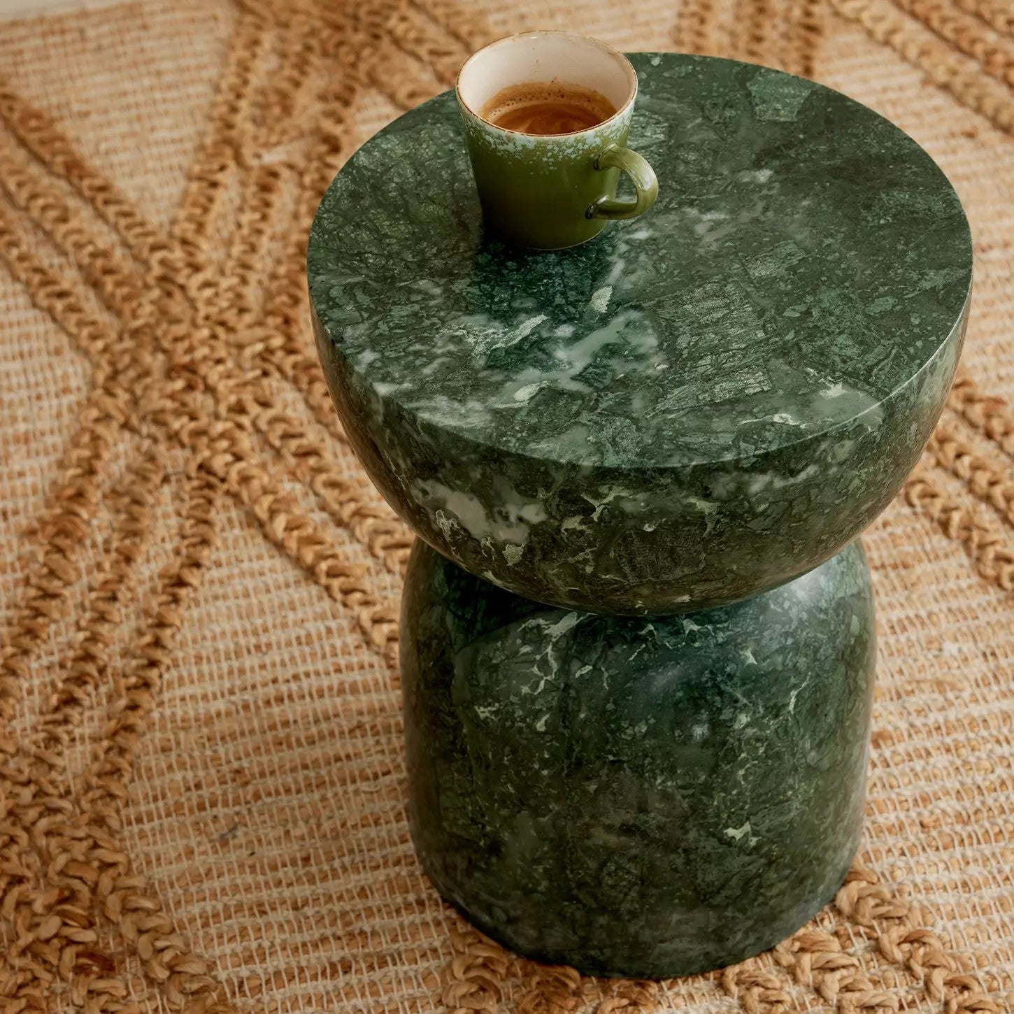 Drum Marble Side Table Green Granite – Luxury Handicraft