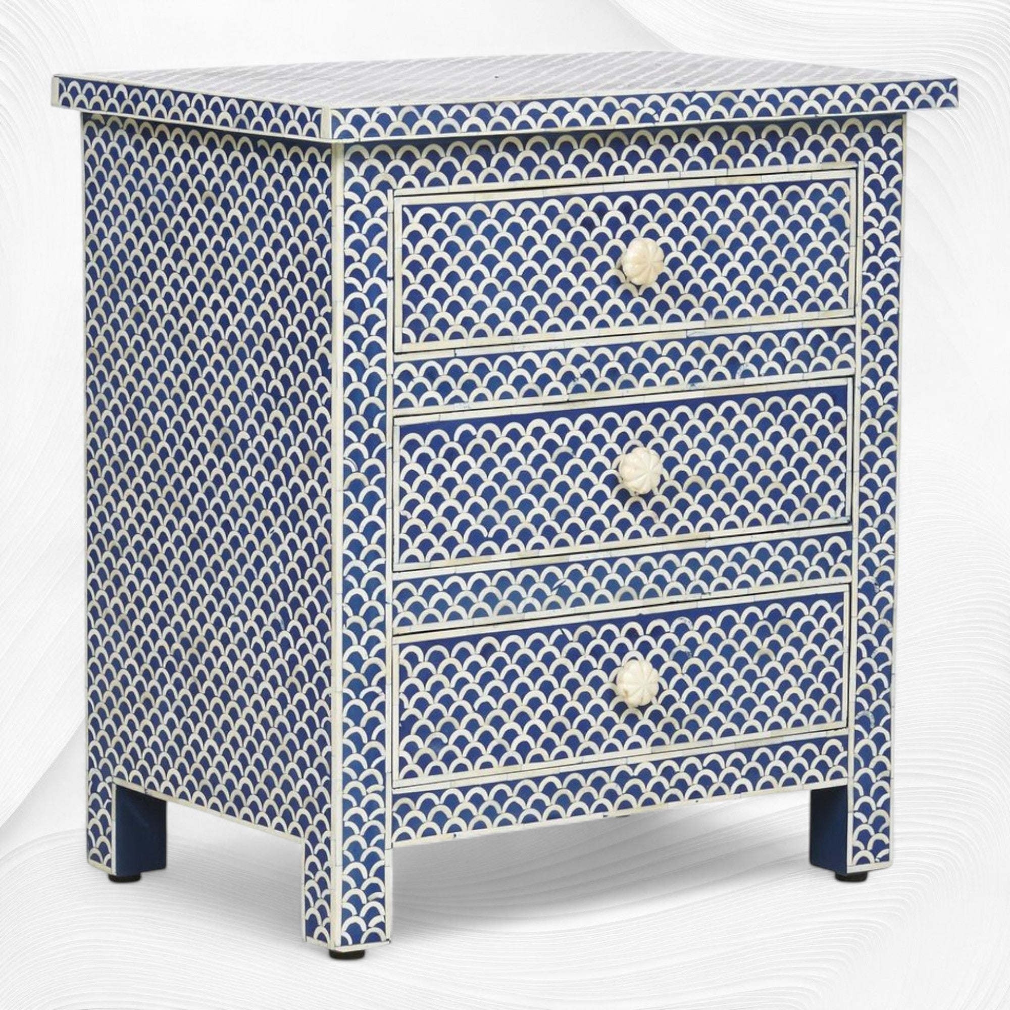 Fishscale Bone Inlay 3 Drawer Bedside Blue – Luxury Handicraft