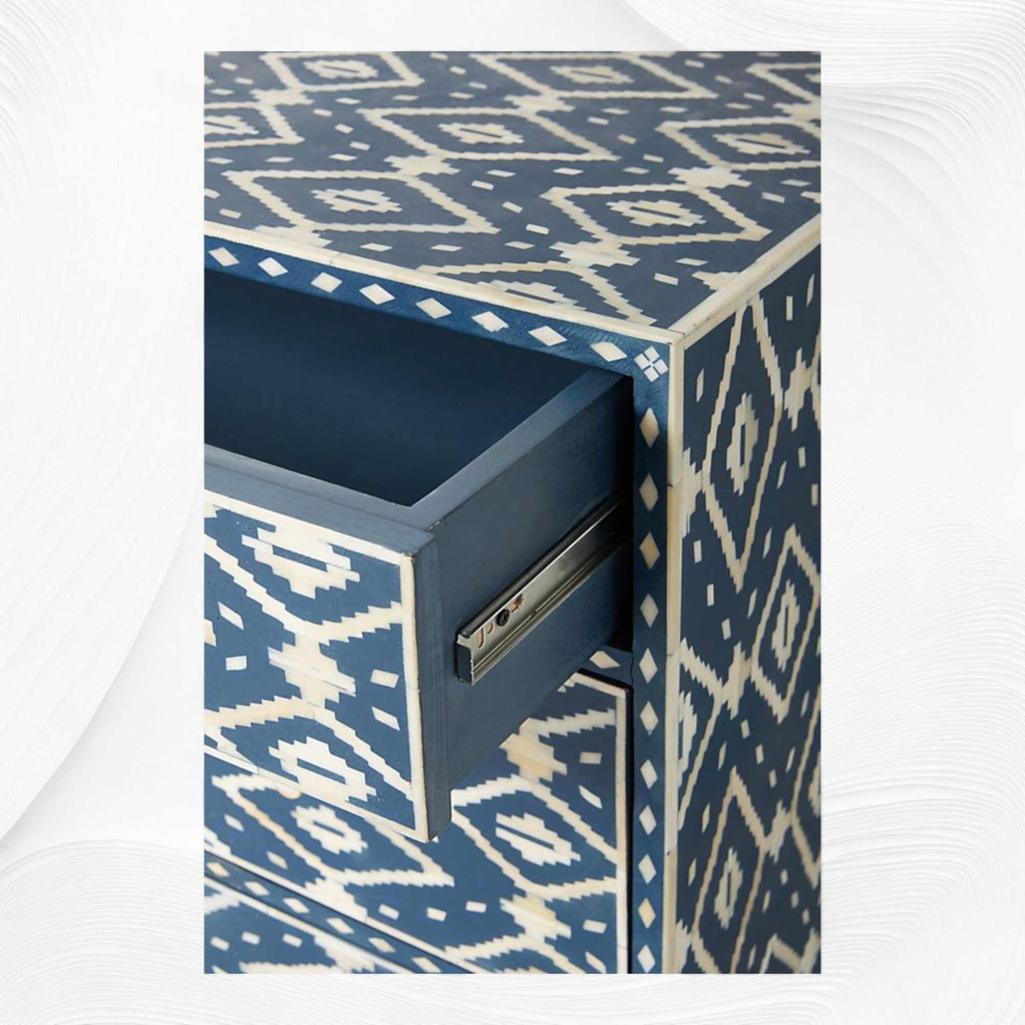 Ikat Bone Inlay 3 Drawer Dresser Indigo – Luxury Handicraft
