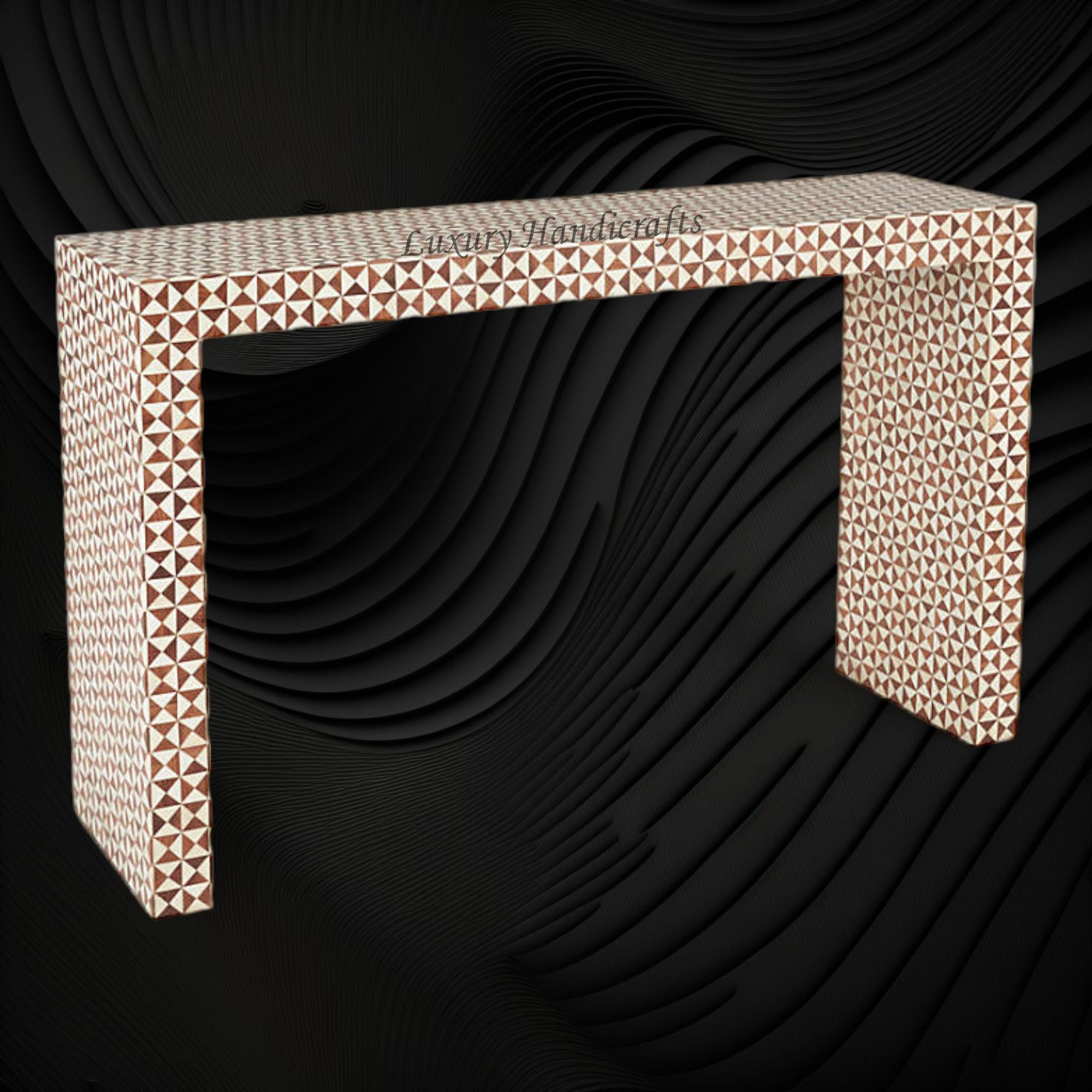 Intarsia Bone Teakwood Inlay Triangle Console – Luxury Handicraft