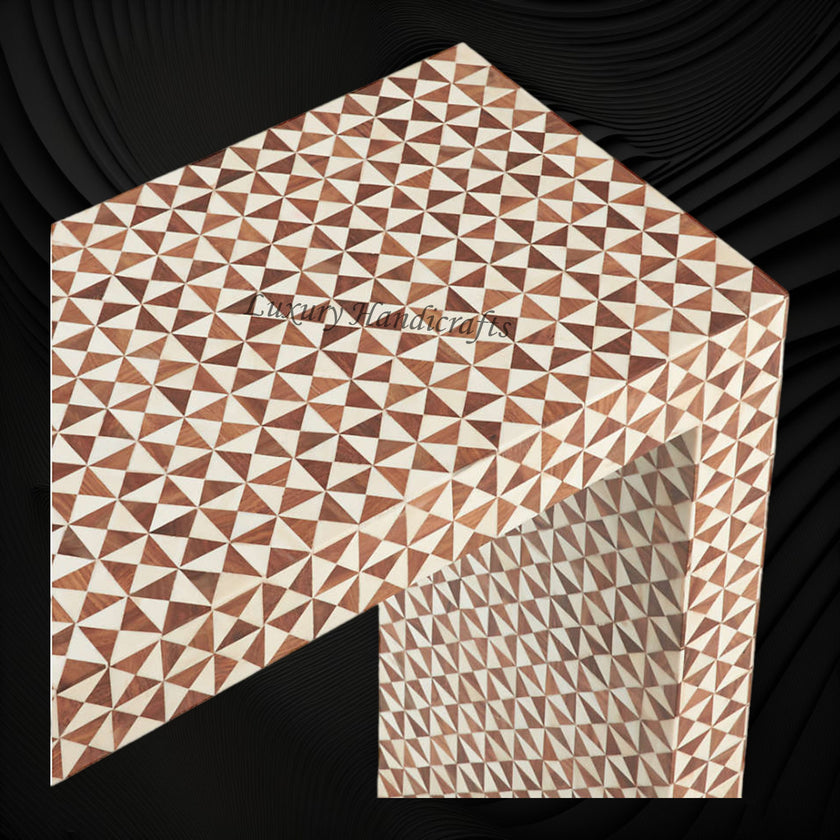 Intarsia Bone Teakwood Inlay Triangle Console – Luxury Handicraft