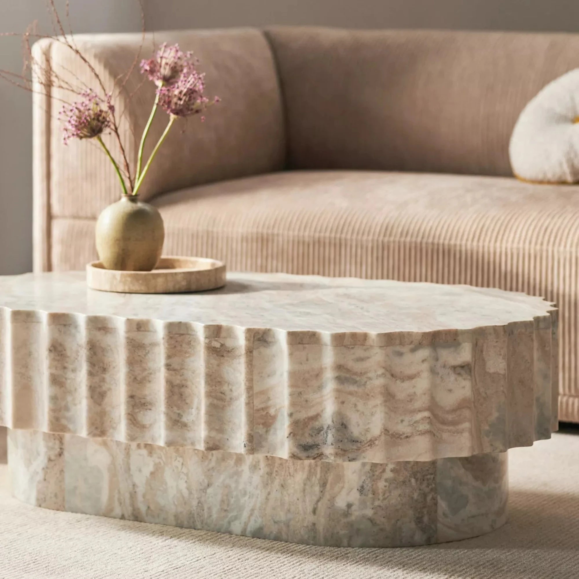 Jolie Marble Coffee Table Oval Fantasy Brown – Luxury Handicraft