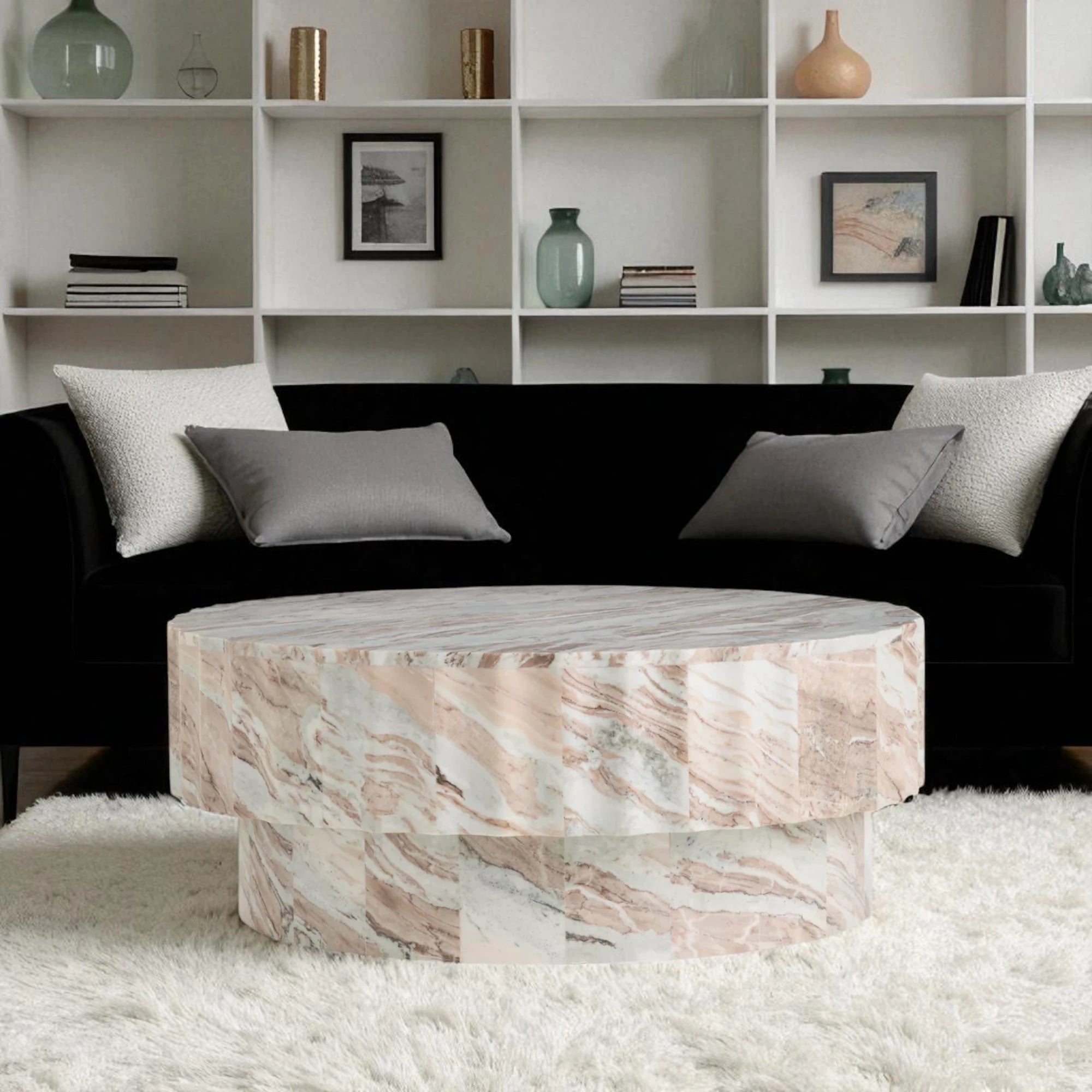 Jolie Marble Coffee Table Round Fantasy Brown – Luxury Handicraft