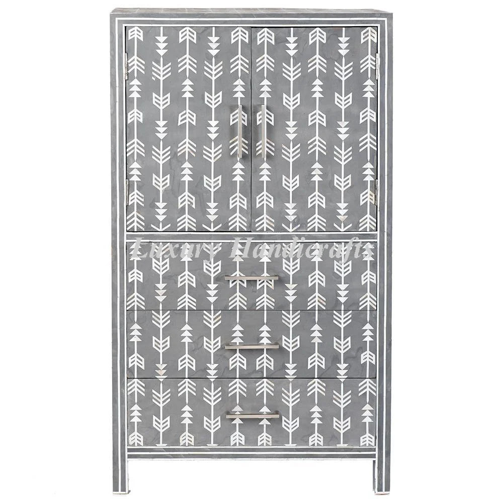 Mother Of Pearl Inlay Arrow Cabinet Grey – Luxury Handicraft