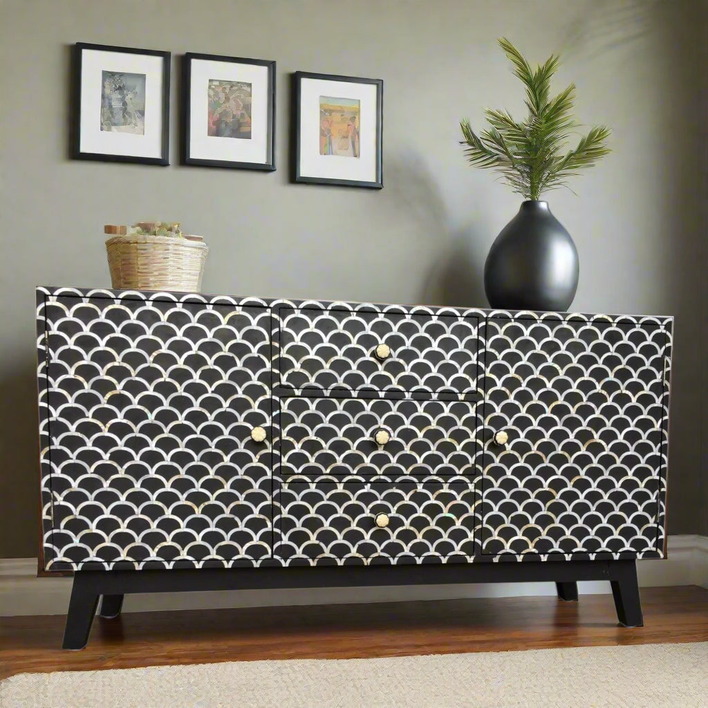 Mother of Pearl Inlay Fish Scale Cabinet Black – Luxury Handicraft