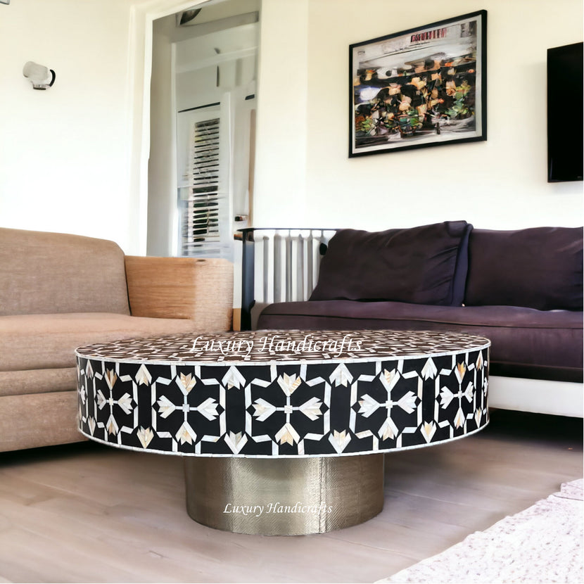 Bone Inlay Checkerboard Coffee Table Black – luxuryhandicrafts
