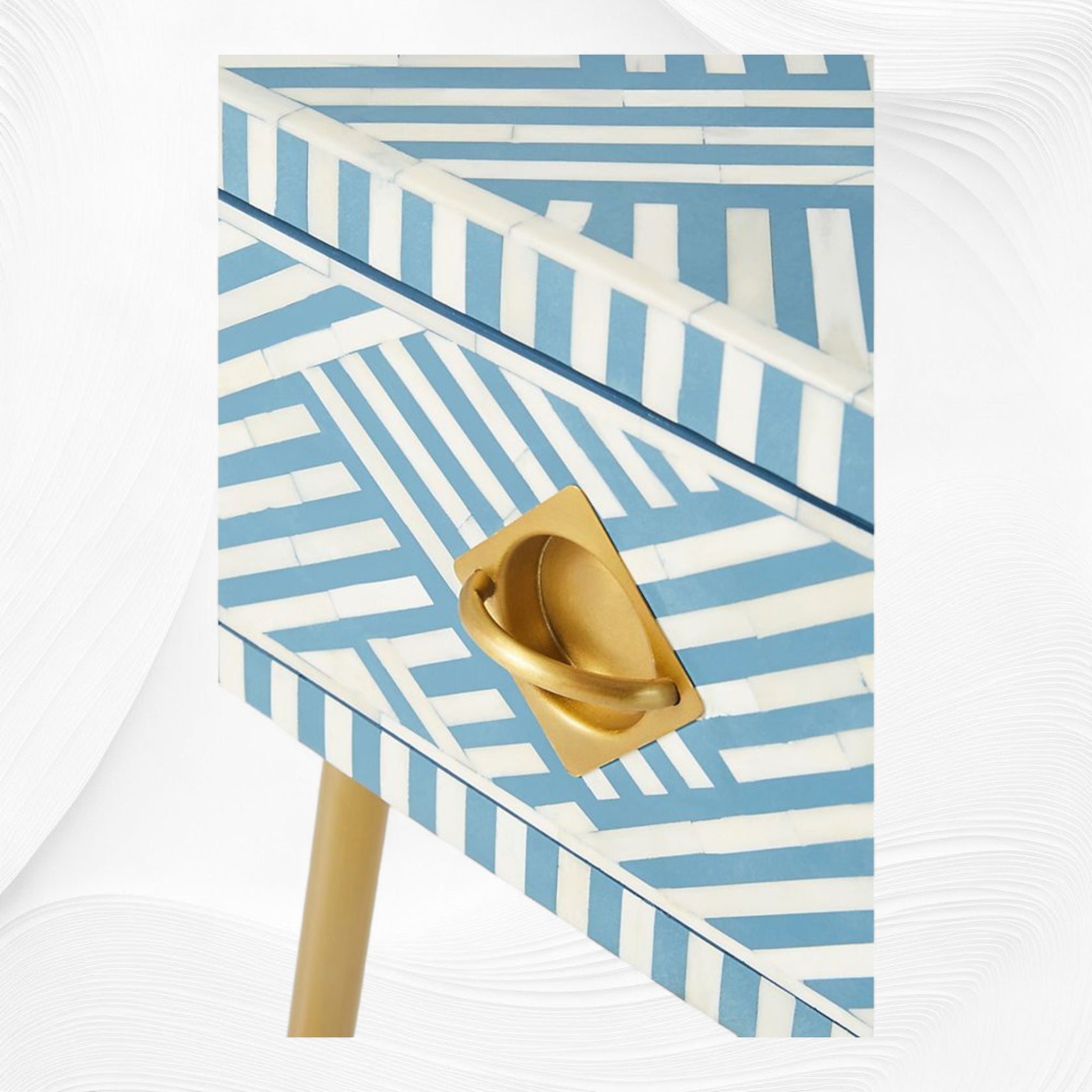 Optical Bone Inlay 1 Drawer Bedside Sky Blue – Luxury Handicraft