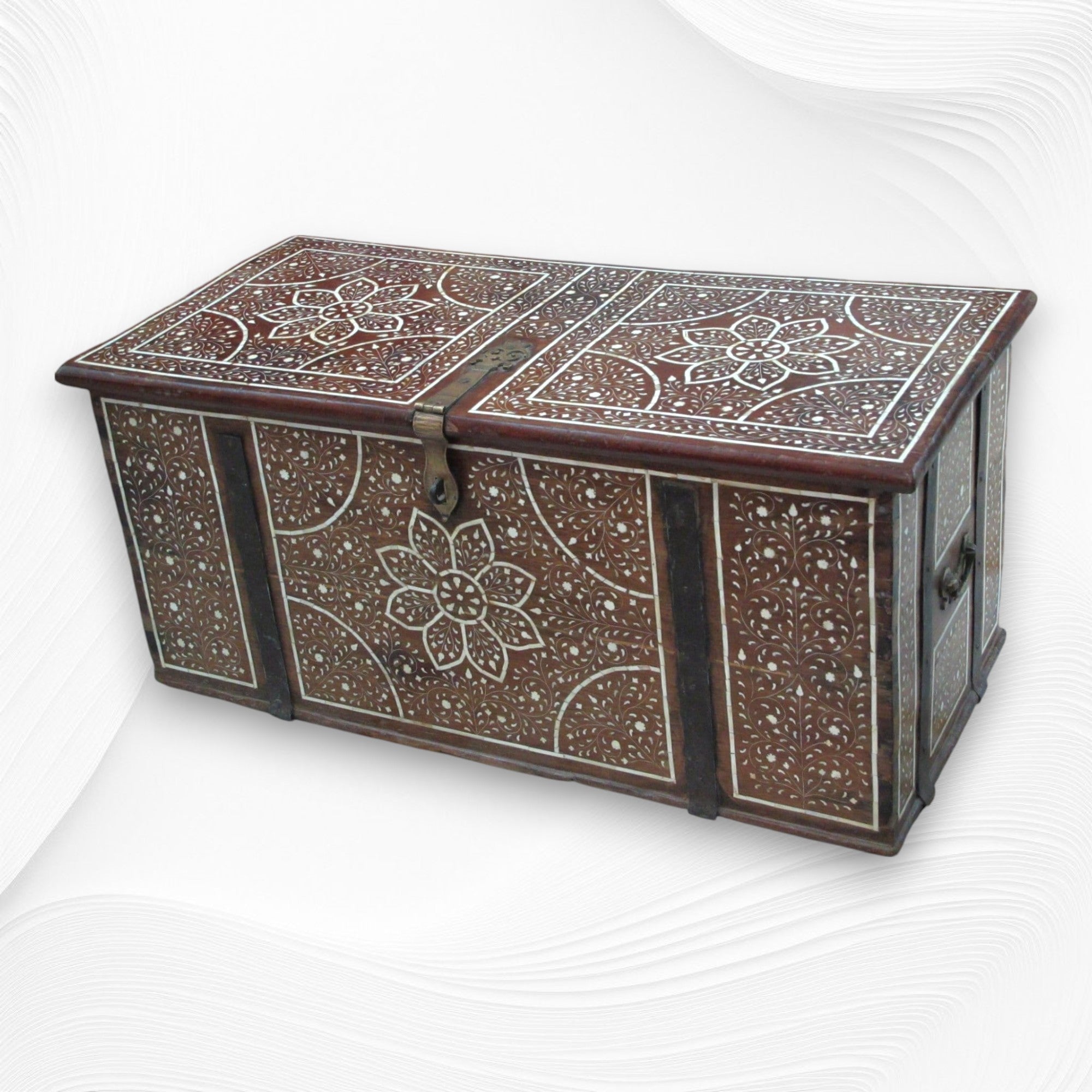 Teakwood Bone Inlaid Trunk Walnut Finish – Luxury Handicraft
