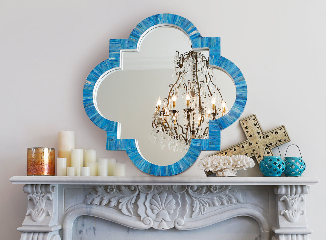 Quatrefoil Colored Bone Inlay Mirror Ocean Blue – luxuryhandicrafts