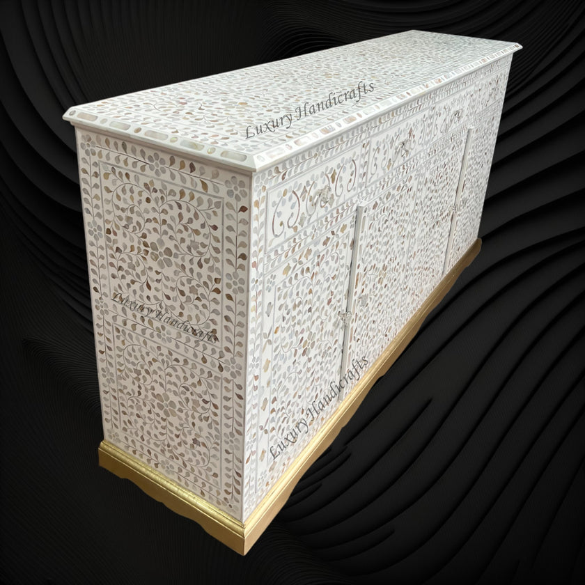 Arabic Mother Of Pearl Inlay Cabinet White – Luxury Handicraft