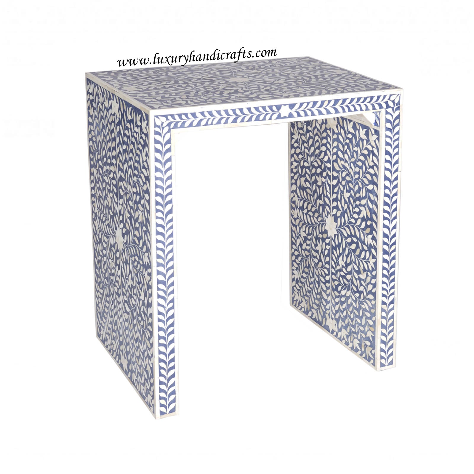 Bone Inlay Floral Design Side Table Blue – Luxury Handicraft