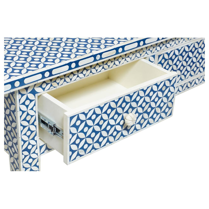 Blue Bone Inlay 3 Drawer Geometric Console Long Edges – luxuryhandicrafts