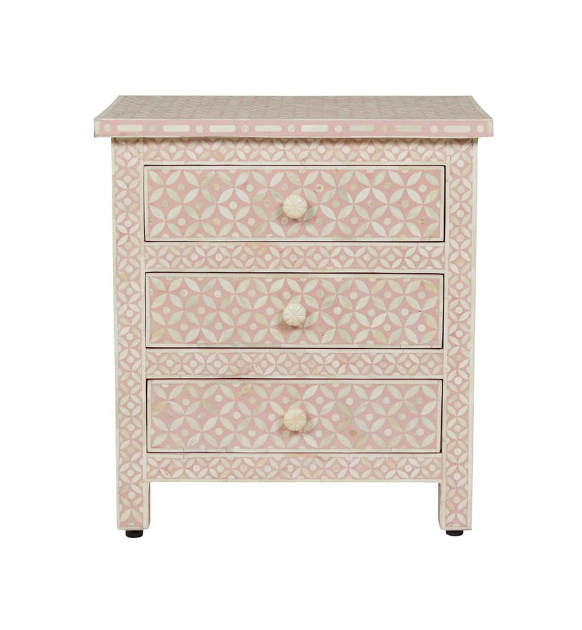 Pink Bone Inlay 3 Drawer Bedside Geometric – luxuryhandicrafts