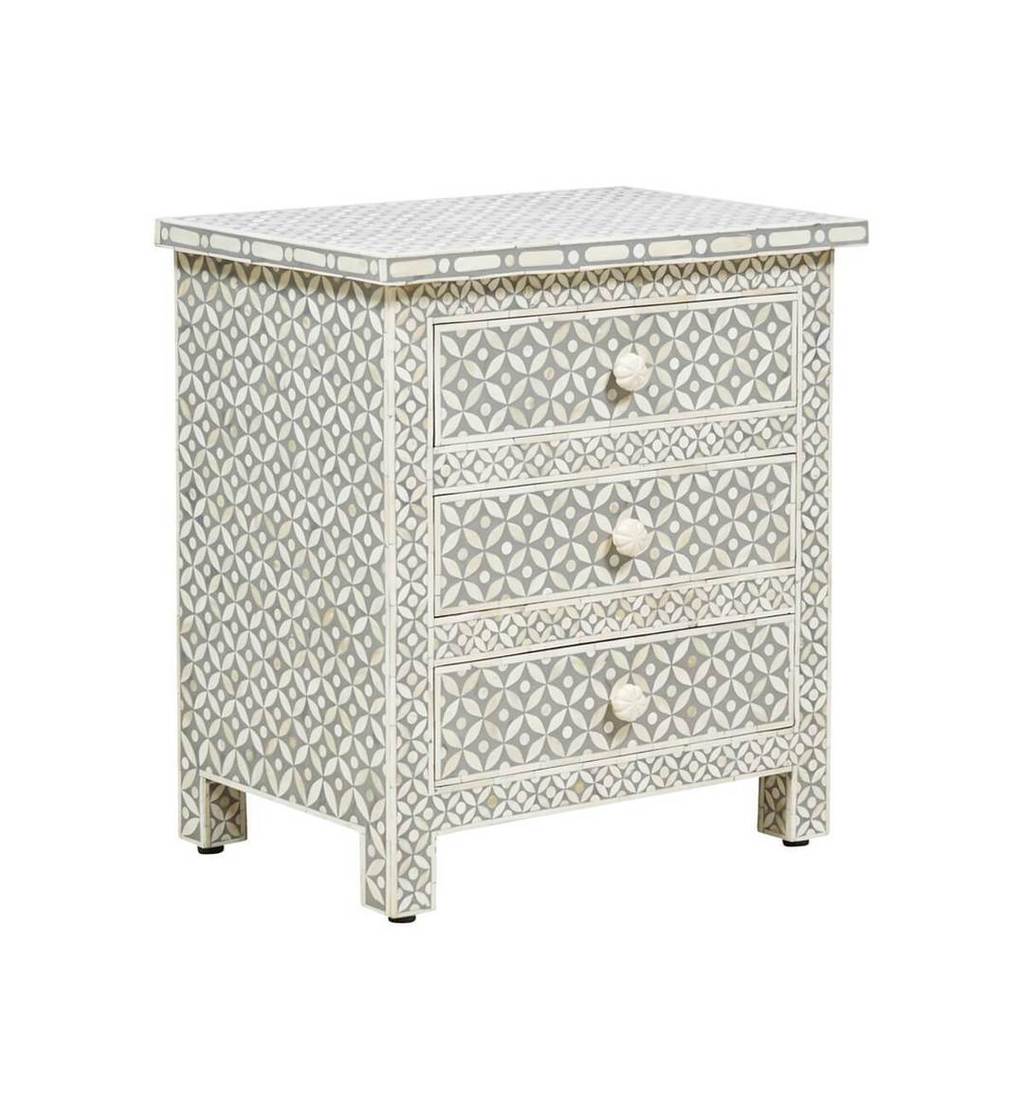 Grey Bone Inlay 3 Drawer Bedside Geometric – luxuryhandicrafts