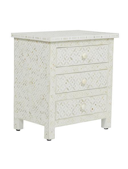 White Bone Inlay 3 Drawer Bedside Geometric – luxuryhandicrafts