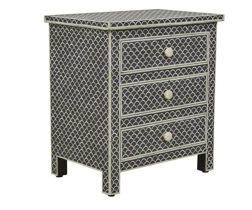 Bone Inlay Fishscale 3 Drawer Bedside Black – Luxury Handicraft