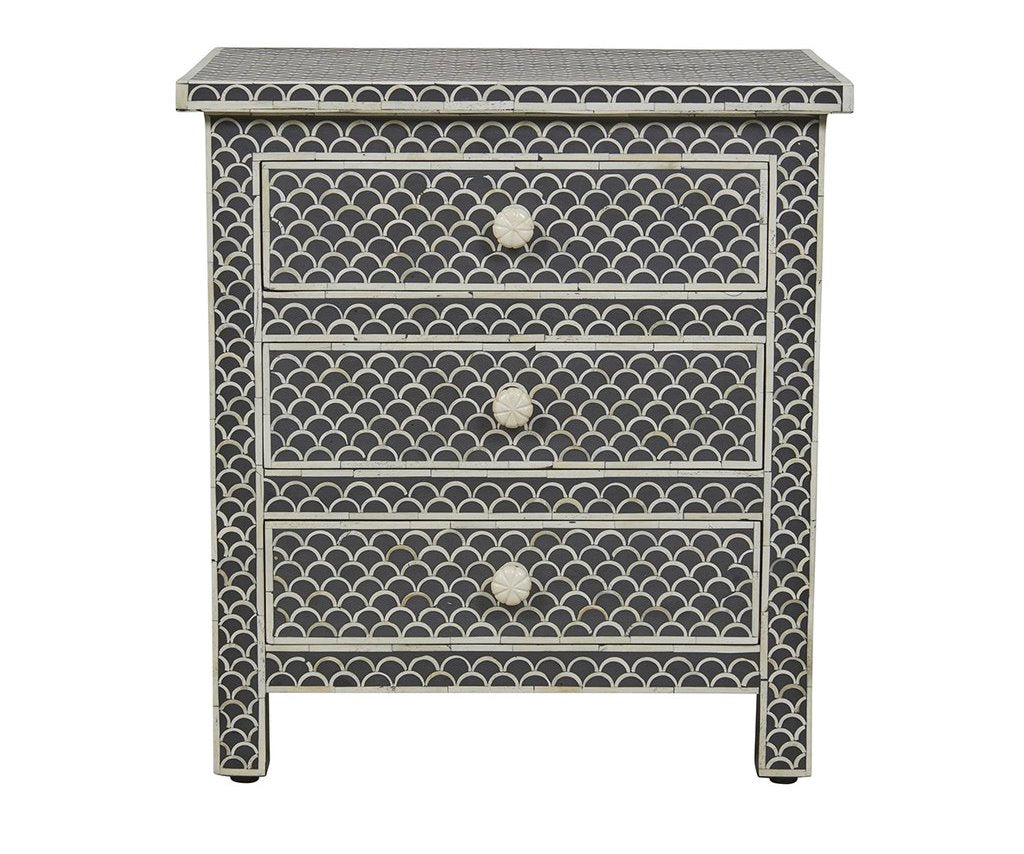 Bone Inlay Fishscale 3 Drawer Bedside Black – Luxury Handicraft