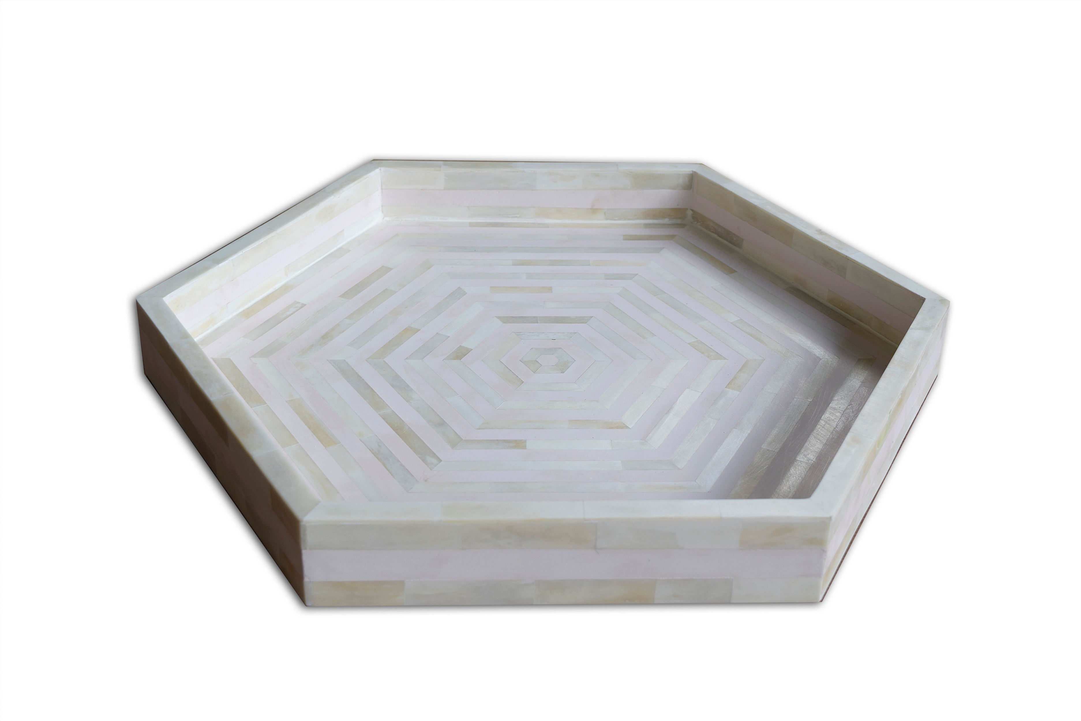 Bone Inlay Tray Stripe Hexagon Shape Pale Pink | Bone Inlay Trays ...