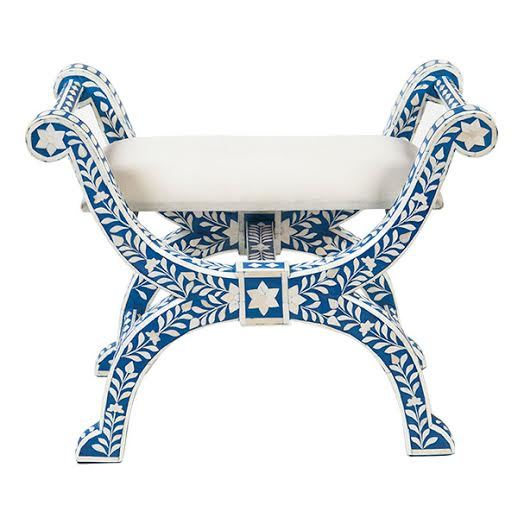 Bone Inlay Jenny Stool Floral Design Blue – Luxury Handicraft