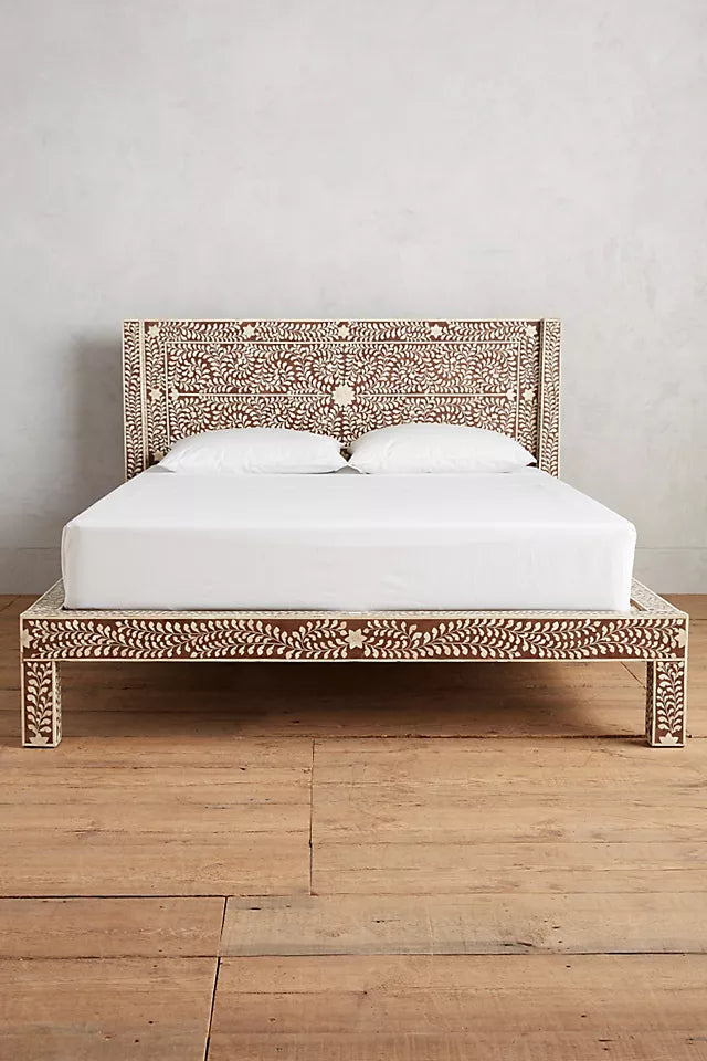 Cozy Bone Inlay Bed Brown – luxuryhandicrafts