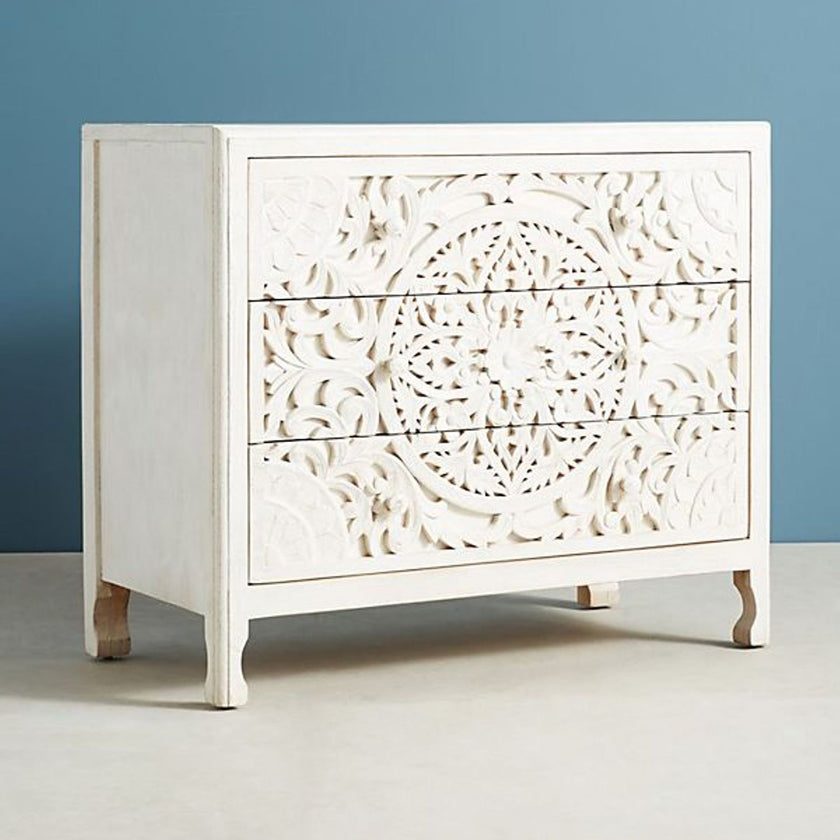 Luxury Handcarved Lombok 3 Drawer Dresser White – Luxury Handicraft