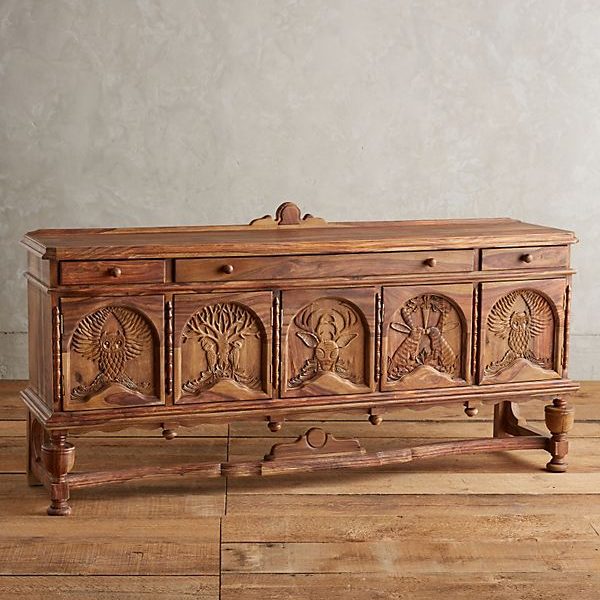 Handcarved Menagerie Buffet Natural | Carved Wood Buffet – Luxury ...