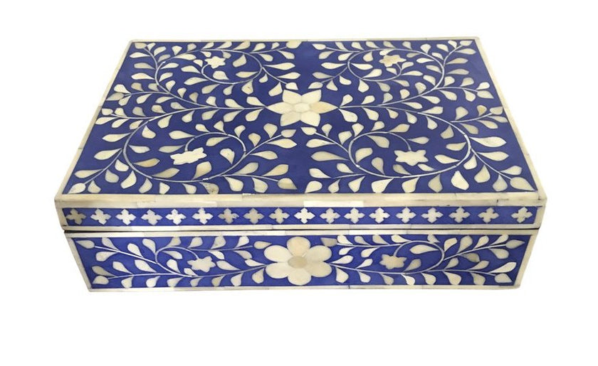 Bone Inlay Box Floral Design Light Indigo – luxuryhandicrafts