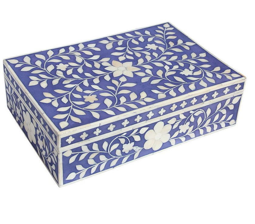 Bone Inlay Box Floral Design Light Indigo – luxuryhandicrafts