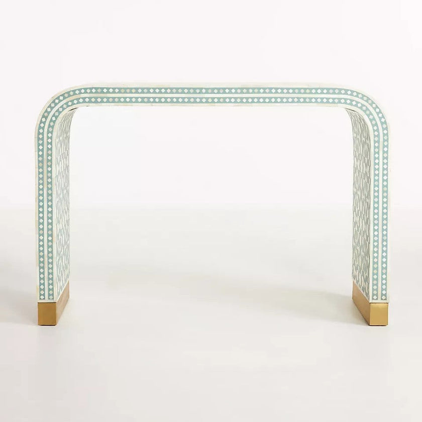 Moroccan Inlay Waterfall Console Table Green – Luxury Handicraft