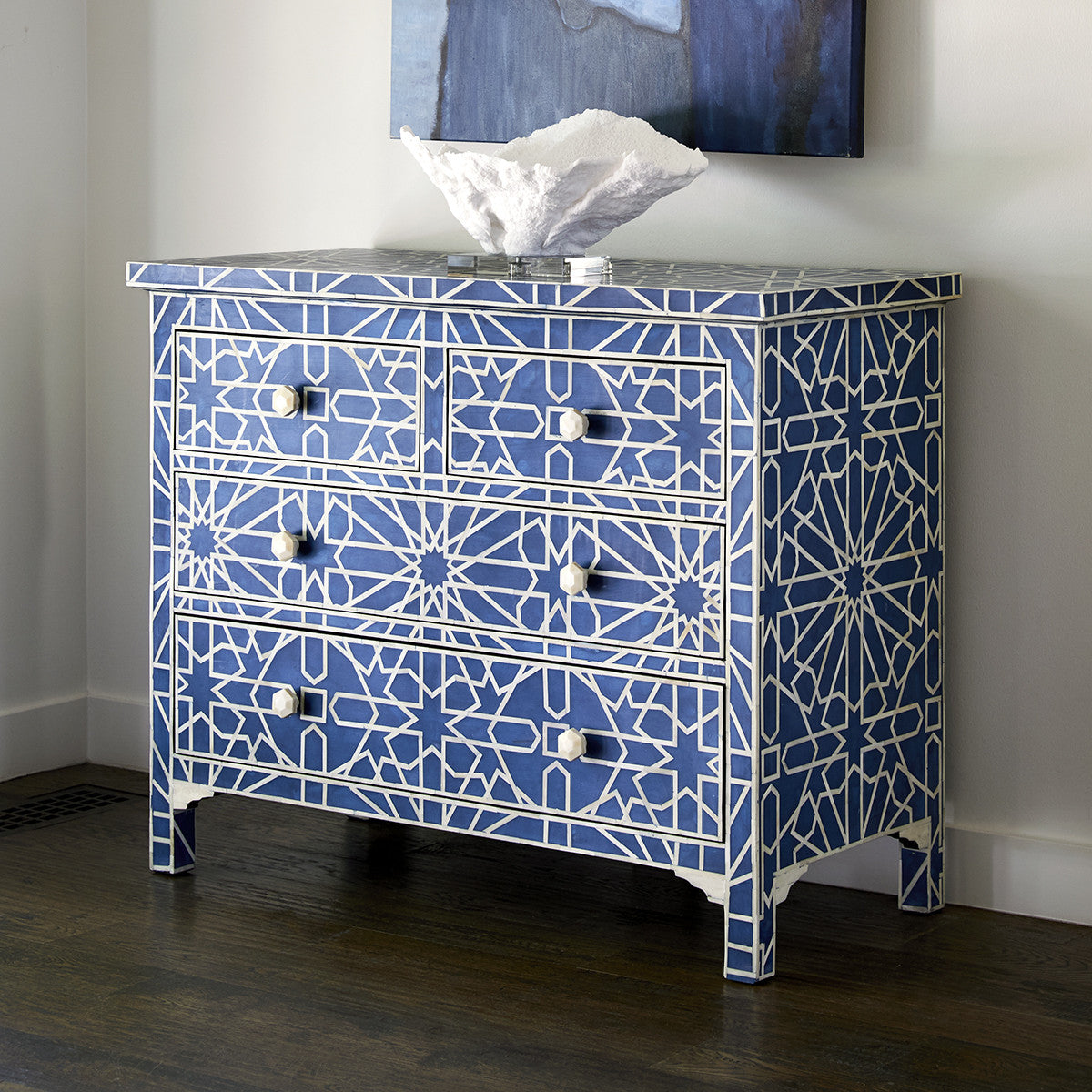 Marrakeesh Bone Inlay Chest Of 4 Drawers Blue – Luxury Handicraft