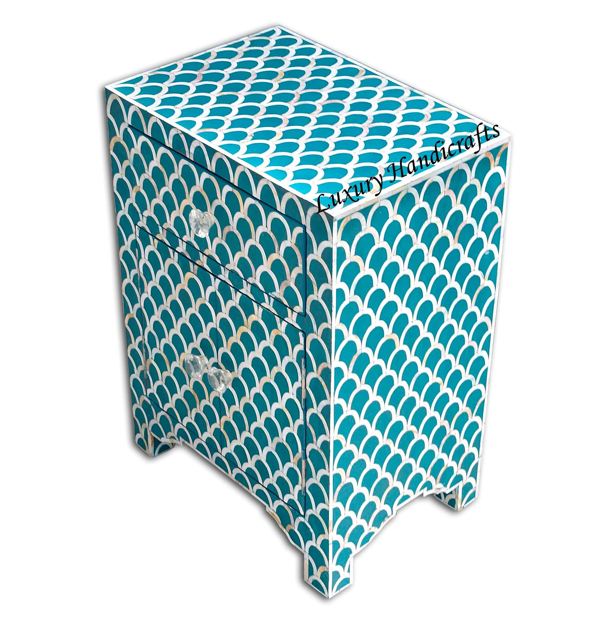 Mother Of Pearl Inlay 1 Drawer 2 Door Fishscale Design Bedside Teal Gr ...