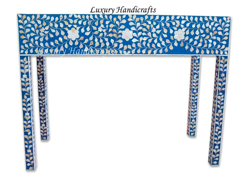Blue Mother Of Pearl Inlay Floral 3 Drawer Console Table ...