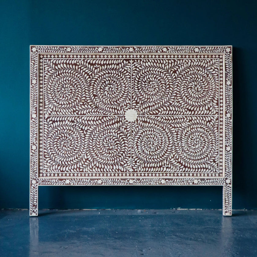 Scroll Vine Bone Inlay Headboard Brown – luxuryhandicrafts