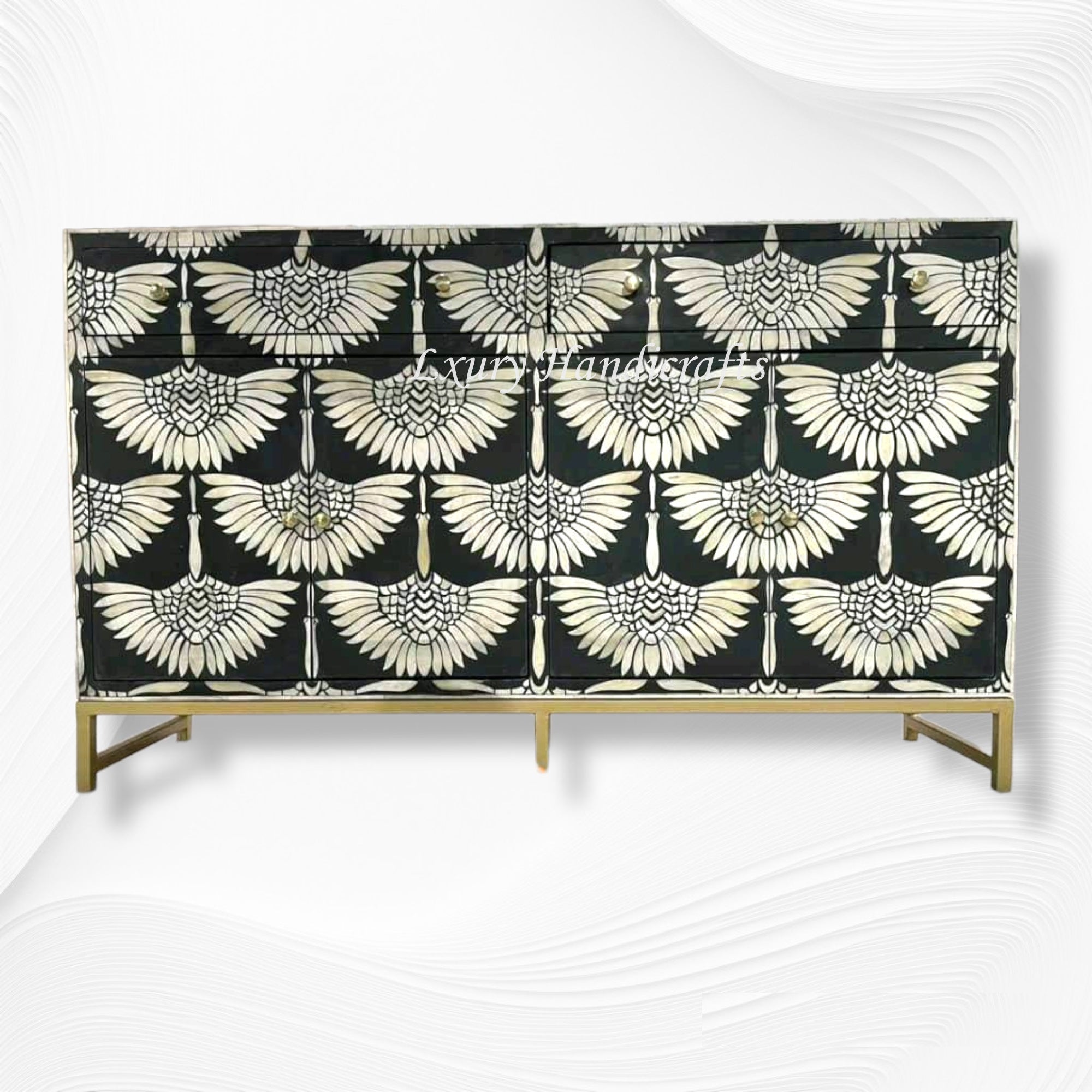 Bone Inlay Swan Buffet Black – Luxury Handicraft