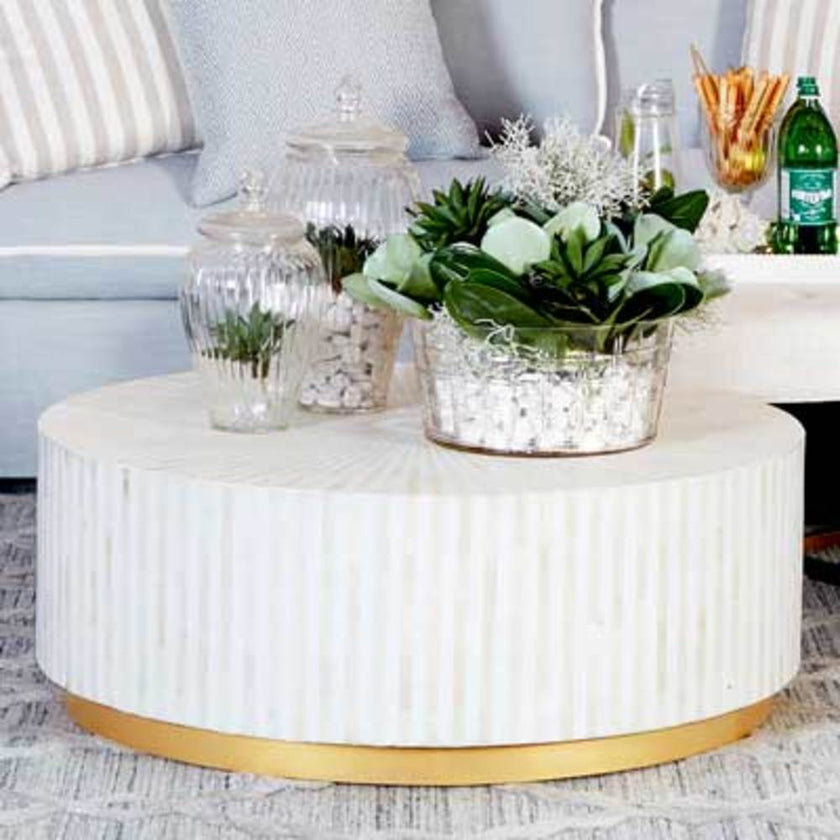 Bone Inlay Center Table Stripe Design White – luxuryhandicrafts