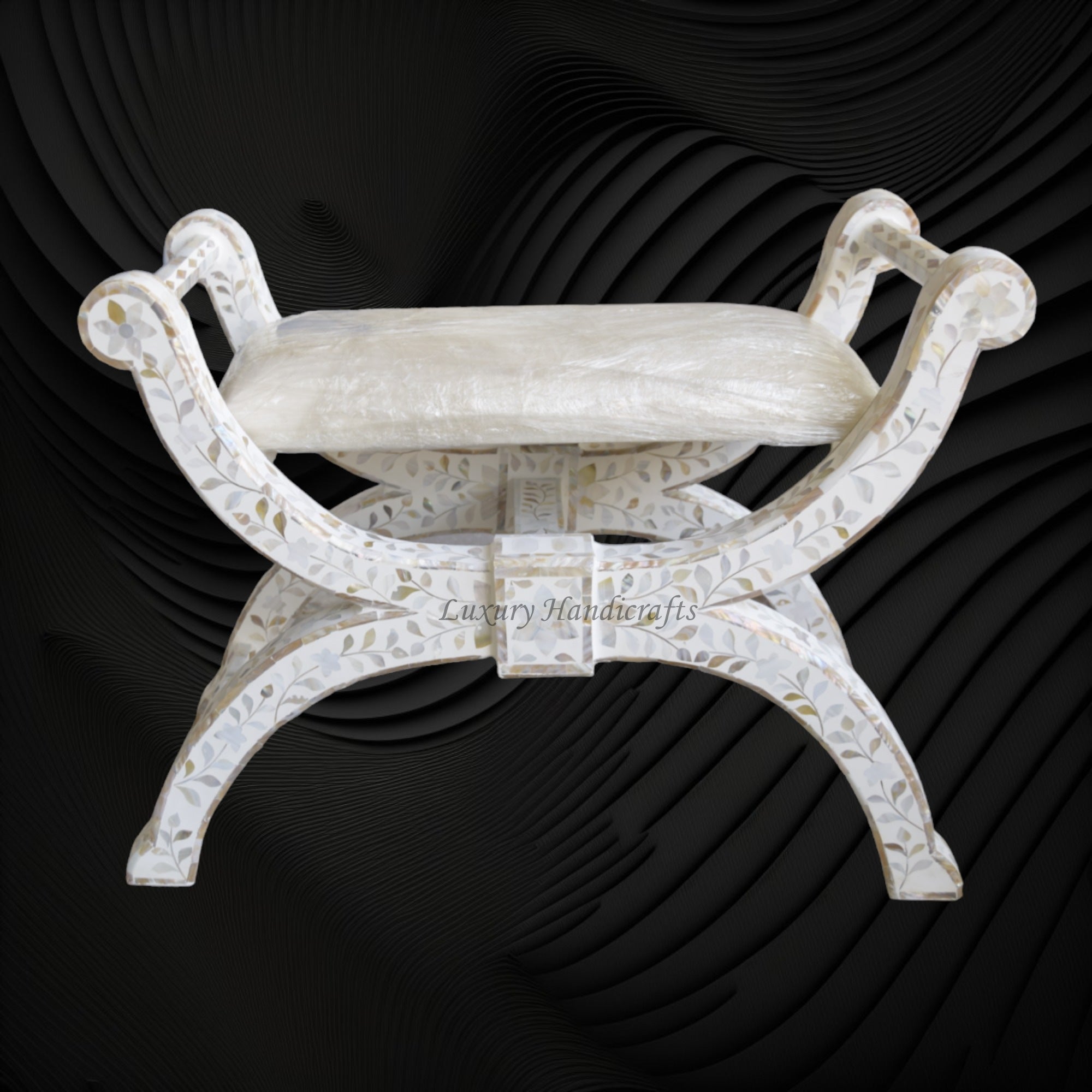 MOP Inlay Jenny Stool Floral Design White – Luxury Handicraft